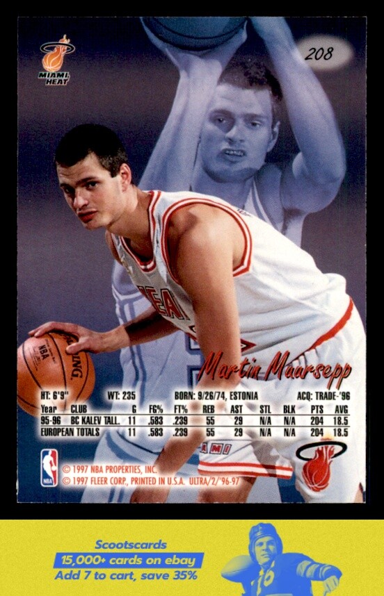 1996 Ultra Martin Muursepp RC #208 Miami Heat | eBay