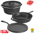 MegaChef Pre-Seasoned Cast Iron 5-Piece Kitchen Cookware Set, Pots and ...
