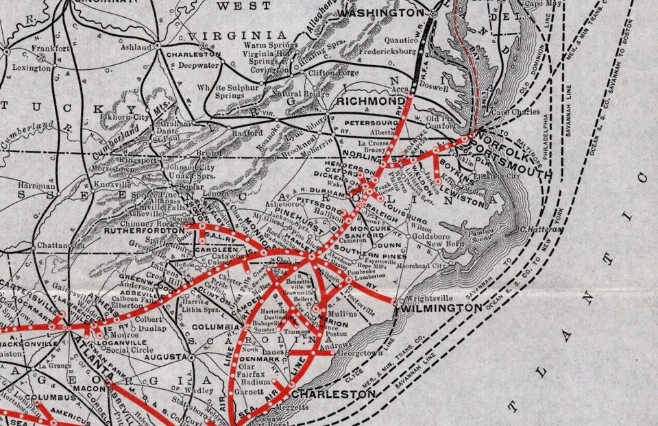 1924 Antique Seaboard Airline Railway Map Seaboard Air Line Railroad ...