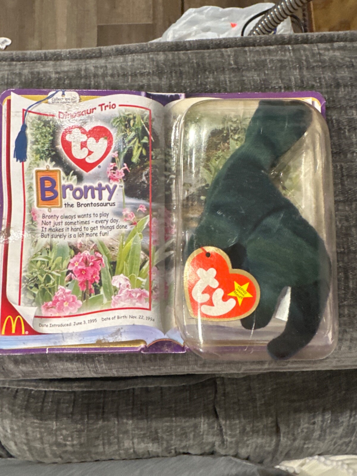 TY Teenie Beanie Baby Bronty The Brontosaurus McDonald's Dinosaur 1994 ...