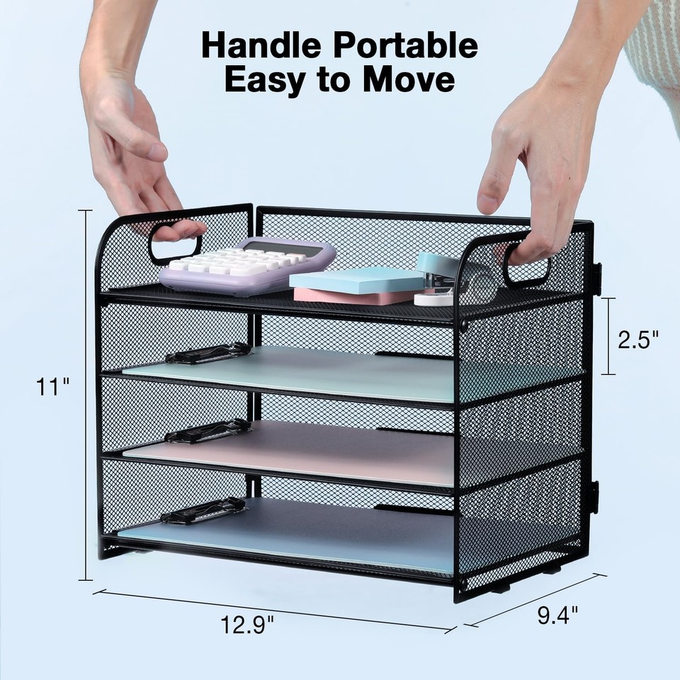 4-Tier Mesh Letter Tray Paper Organizer, Desk File Organizer with ...