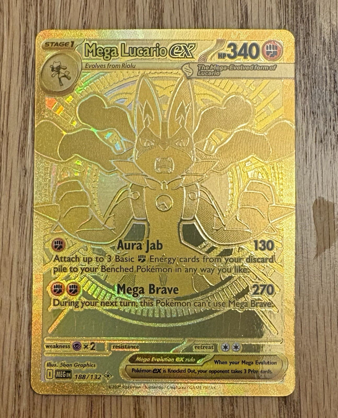 Mega Lucario EX 188/132 Hyper Rare Gold Card Mega Evolutions Pokemon ...