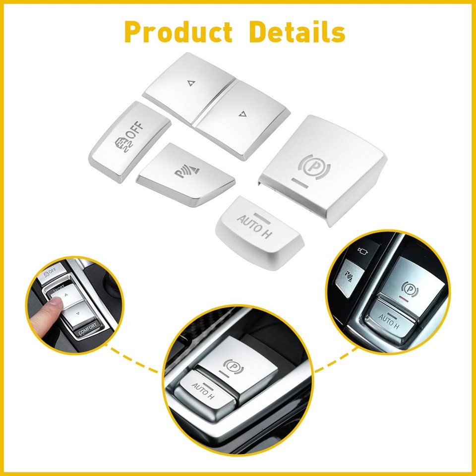 Chrome Handbrake Auto Hold Button Switch Cover Trim For BMW 5 6 7 X3 X5 ...