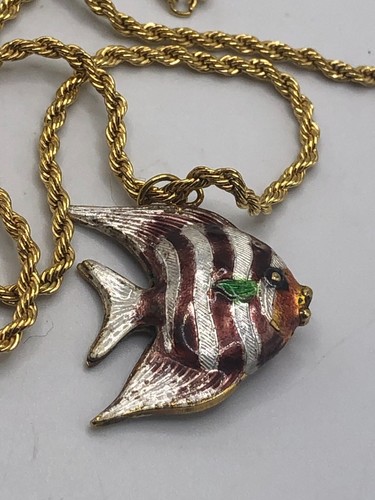 Vintage Gold Tone Enamel Angel Fish Pendant Necklace | eBay