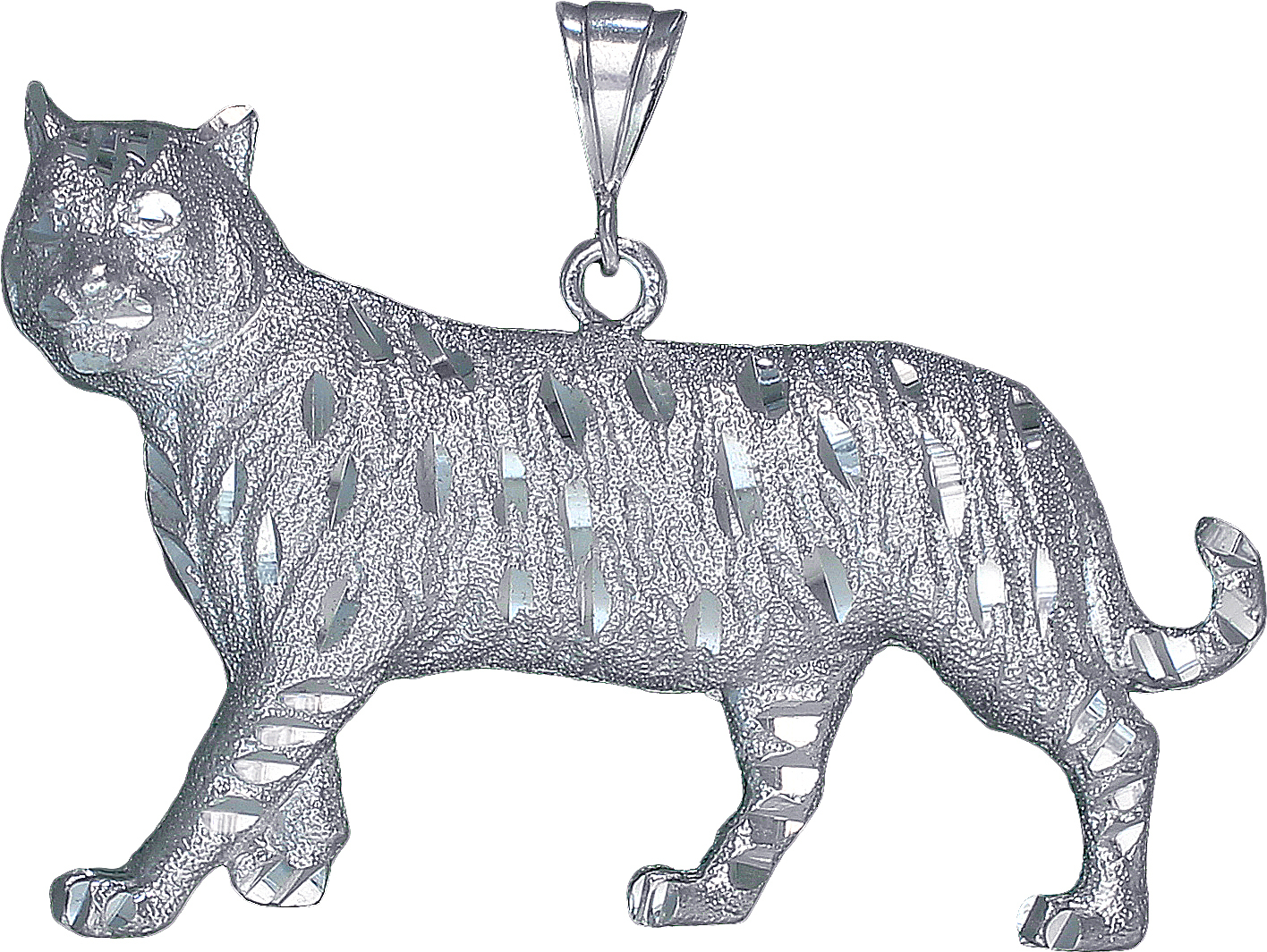 Sterling Silver Tiger Pendant Necklace Diamond Cut Finish 3.24 Inches ...