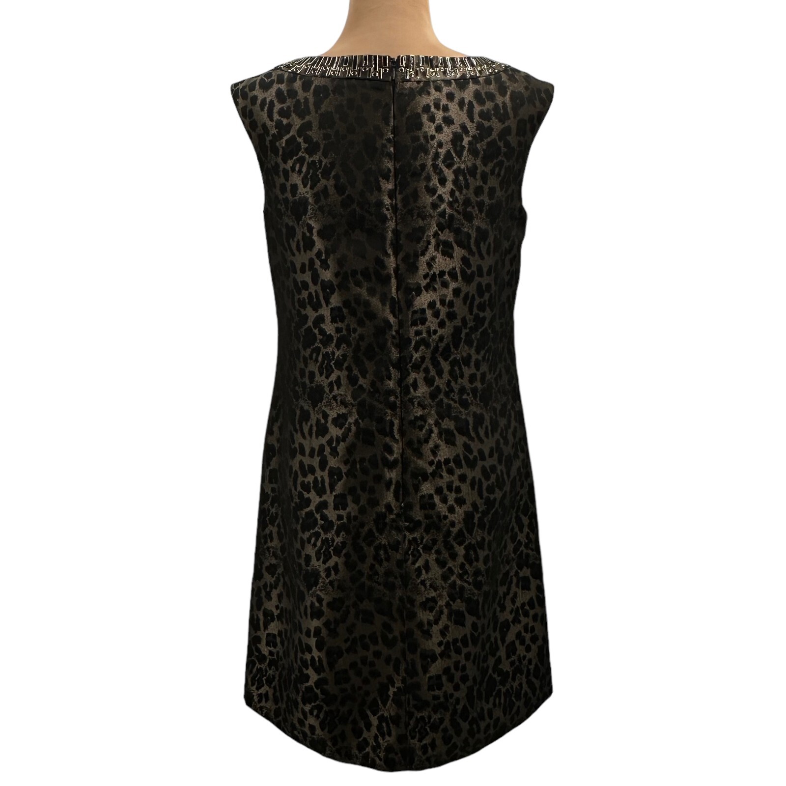 Tahari ASL Mike Leopard Dress Shift Dress Embellished Neckline Black ...