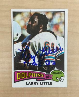 LARRY LITTLE MIAMI DOLPHINS SIGNED AUTOGRAPHED 1975 TOPPS CARD #499 W ...
