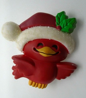 Vintage Hallmark Cards Red Bird with Santa Claus Christmas Brooch Pin 1 ...