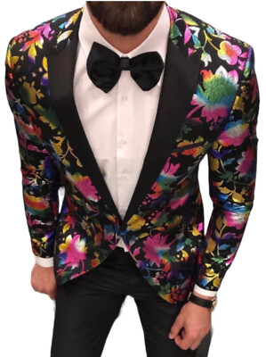 Designer Smoking Jacket Floral Pattern Men Floral Design Fitted Slim ...