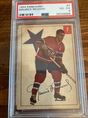 1954-55 PARKHURST #7 MAURICE THE ROCKET RICHARD PSA GRADED 4 VG - EX ...