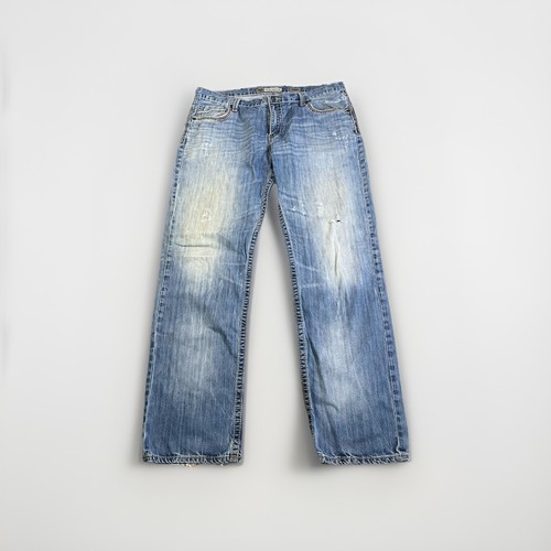 BKE Tyler Straight Men's Jeans Blue Distressed Denim 42x34 Whiskers ...