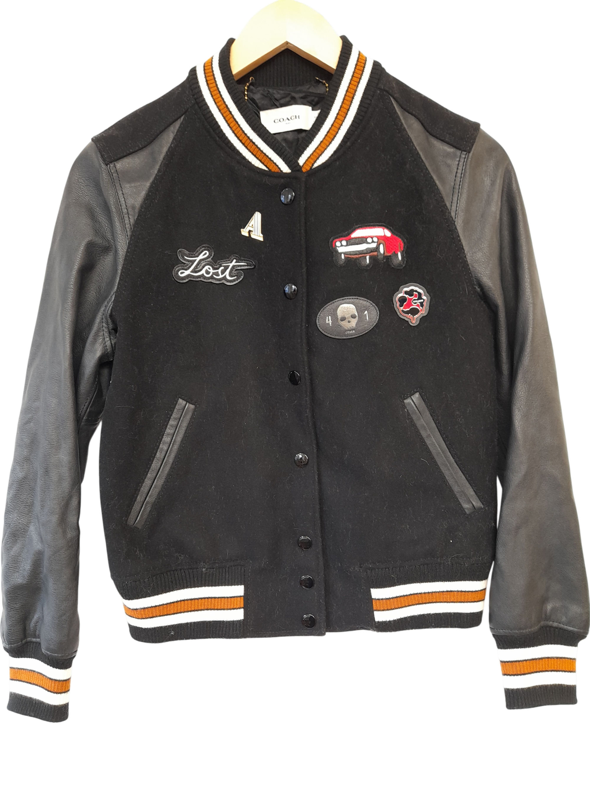 Coach Unisex Varsity Jacket Black Leather Sleeve Size… - Gem