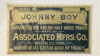 REPRO Brass Tag Name Plate for 1 1/2hp Associated JOHNNY BOY Hit Miss ...