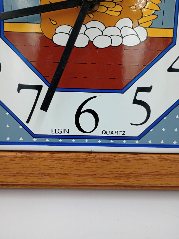 Vintage Elgin Quartz Metal Tile Wall Clock Chicken Hen and Eggs Tested ...