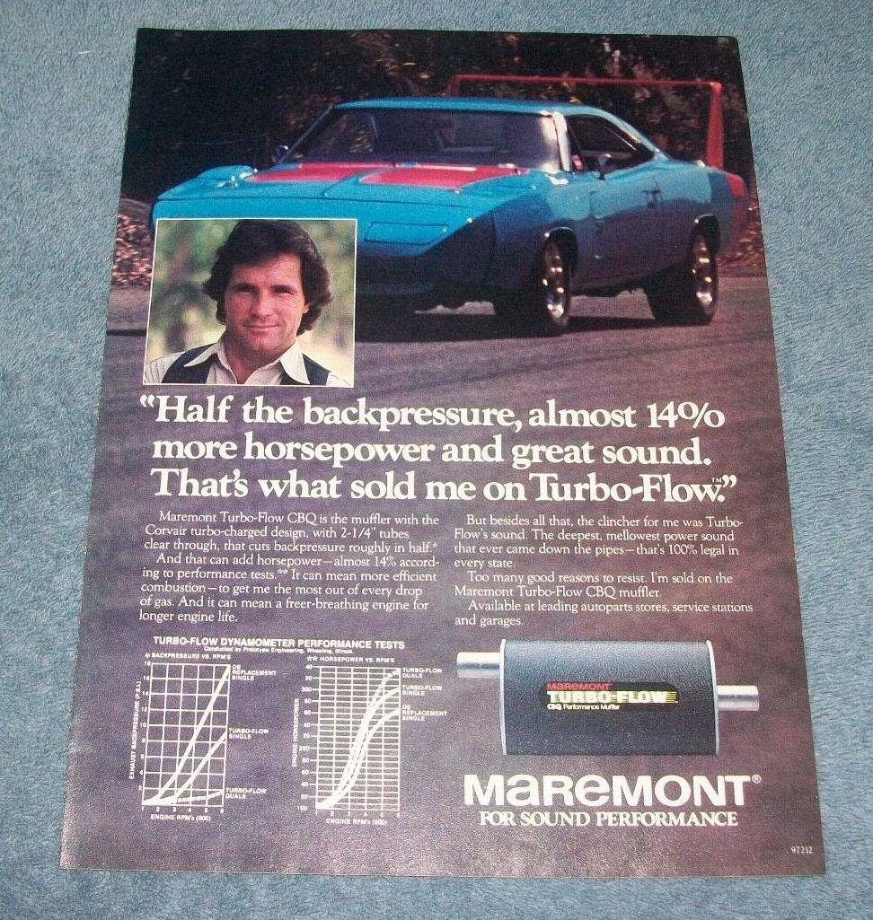 1979 Maremont Turbo-Flow Mufflers Vintage Ad with a '69 Dodge Daytona ...
