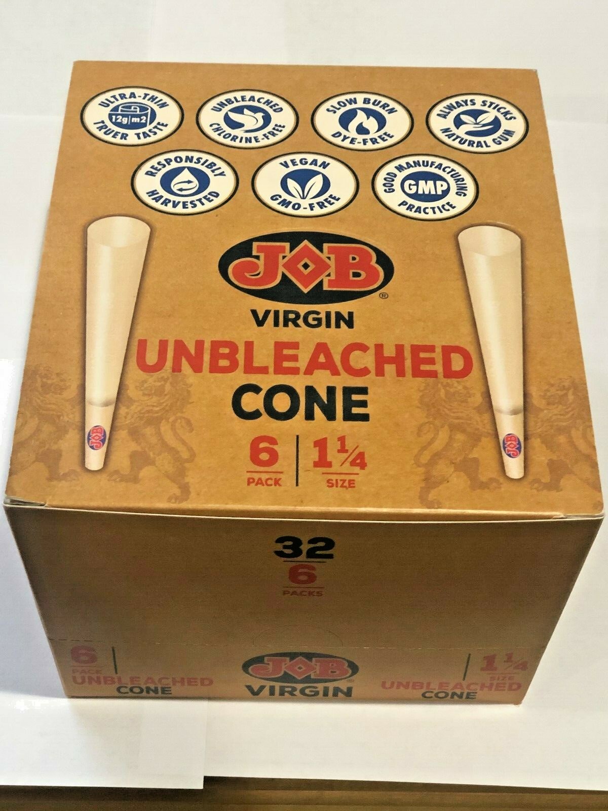 JOB Virgin Unbleached Cones 1 1/4, 32 Packs of 6 Cones per Pack. | eBay