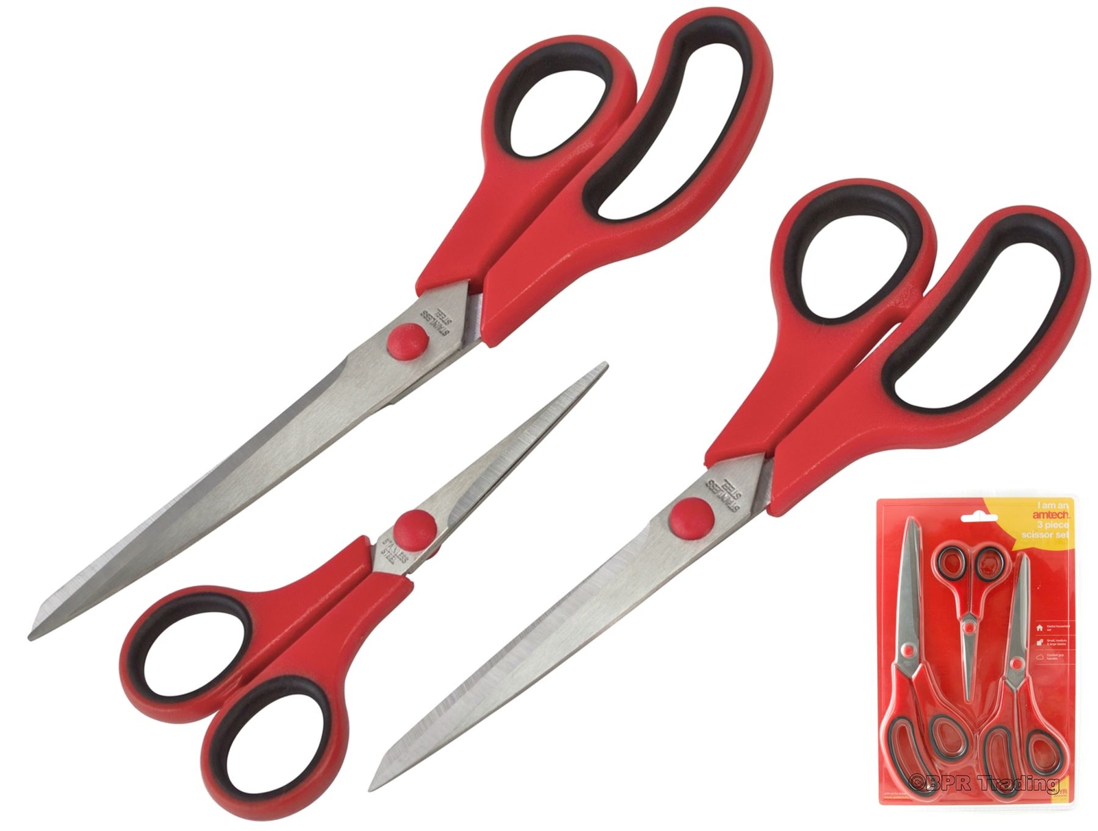 Amtech 3pc Stainless Steel Scissor Set Cutting Household Decorating DIY ...