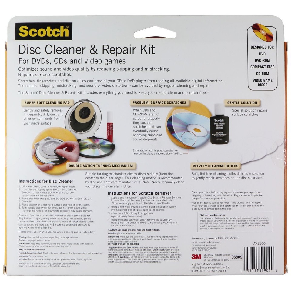 Scotch AV1160 CD/DVD Disc Cleaner & Repair Kit - Black (AV1160) | eBay