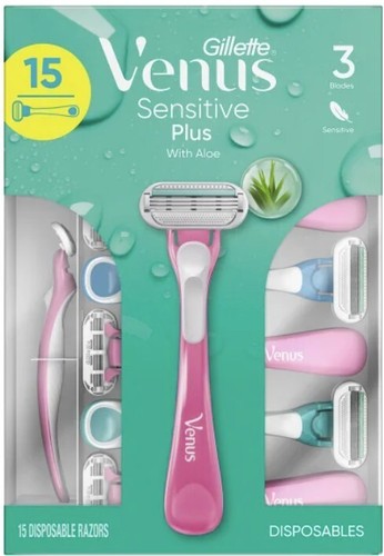 NEW - Gillette Venus Sensitive Plus Disposable Razor, 15-count - FREE ...