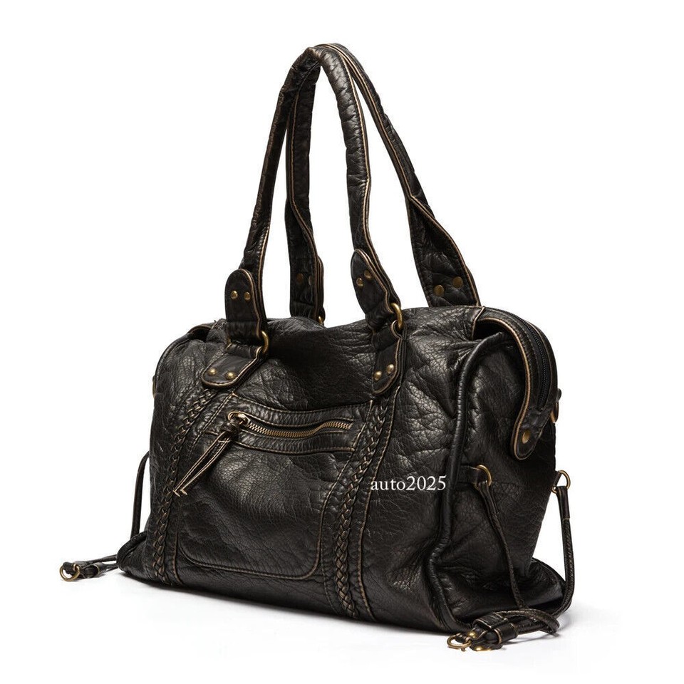 Women Handbag Pu Leather Tote Bag Vintage Washed Leather Shoulder Bag ...