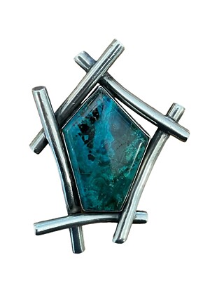 Large israeli brutalist style hand made pendant brooch silver & eilat ...