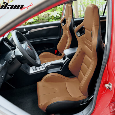 Universal Pair Reclinable Racing Seats Dual Sliders Brown PU & Carbon ...