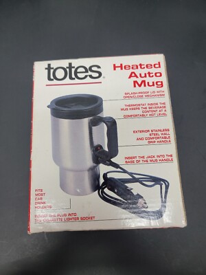 Totes Heated Auto Mug 16 Oz Size Stainless Steel Black 12V DC Adapter ...