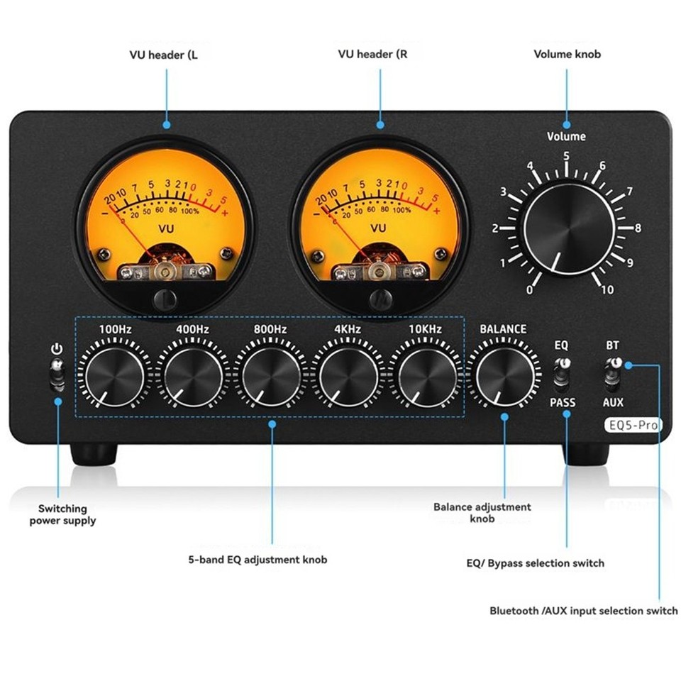 EQ5 PRO 5-Band EQ Preamp Stereo Bluetooth Equalizer Home Desk Audio2082 ...