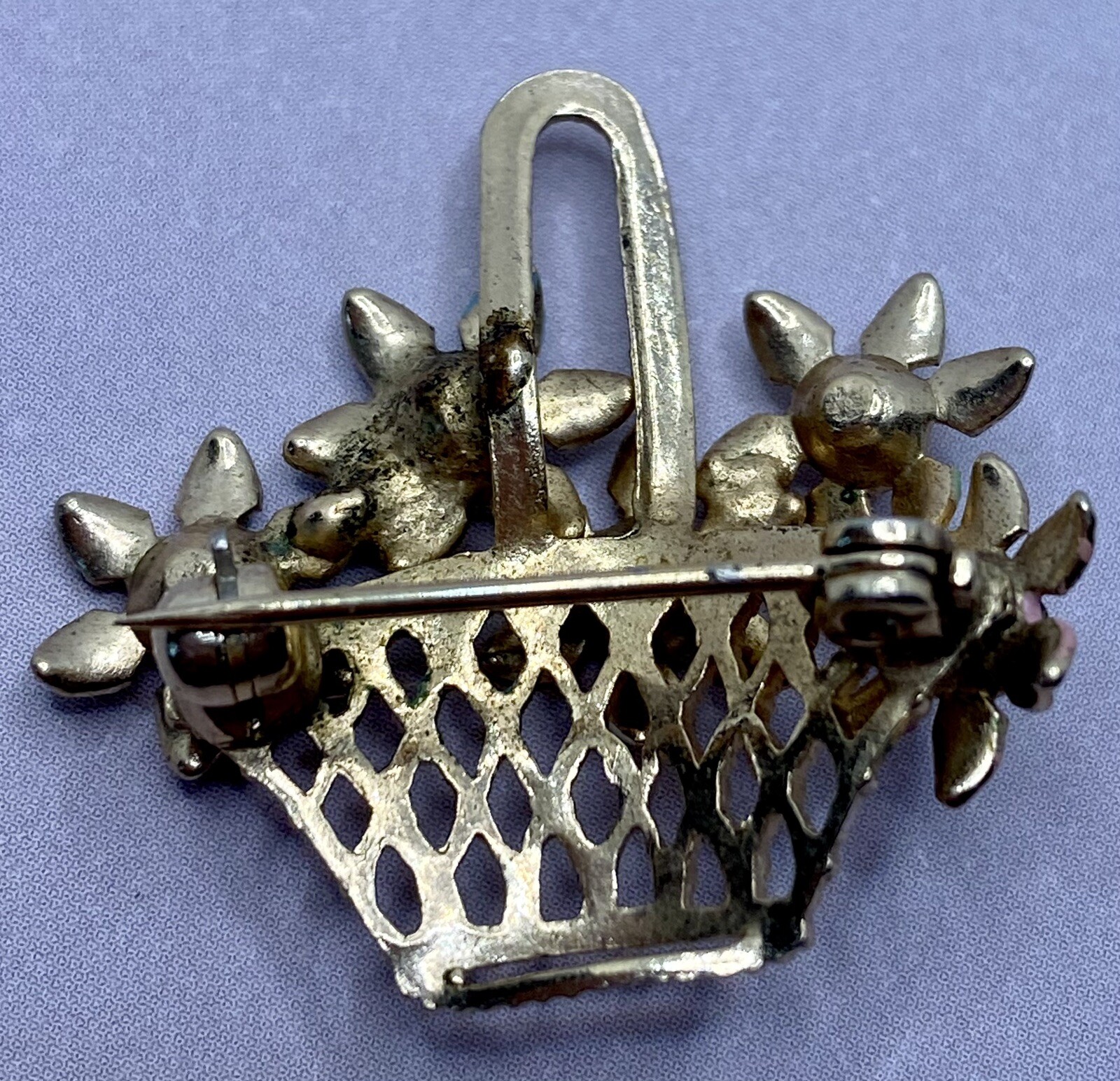 Vintage Flowers Basket Pin ~ Enamel & Gold Tone Filagree, 1960s Brooch ...