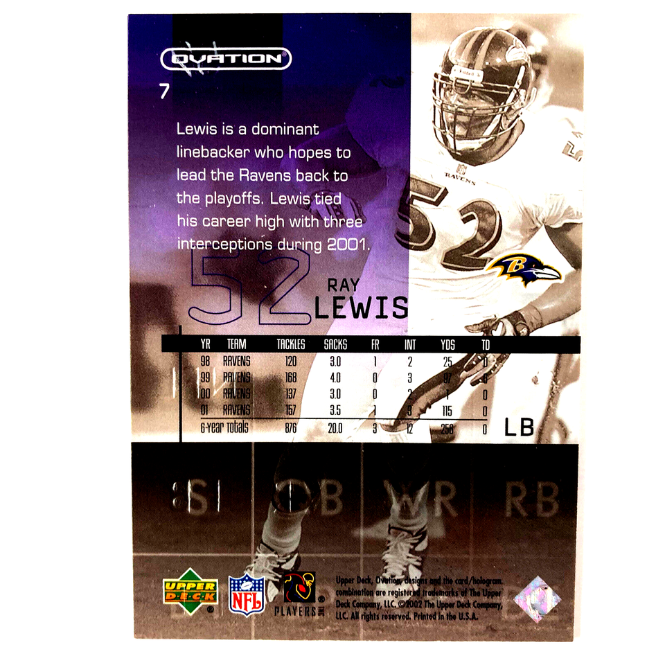 Ray Lewis 2002 Upper Deck Ovation Card #7 NFL Baltimore Ravens | eBay