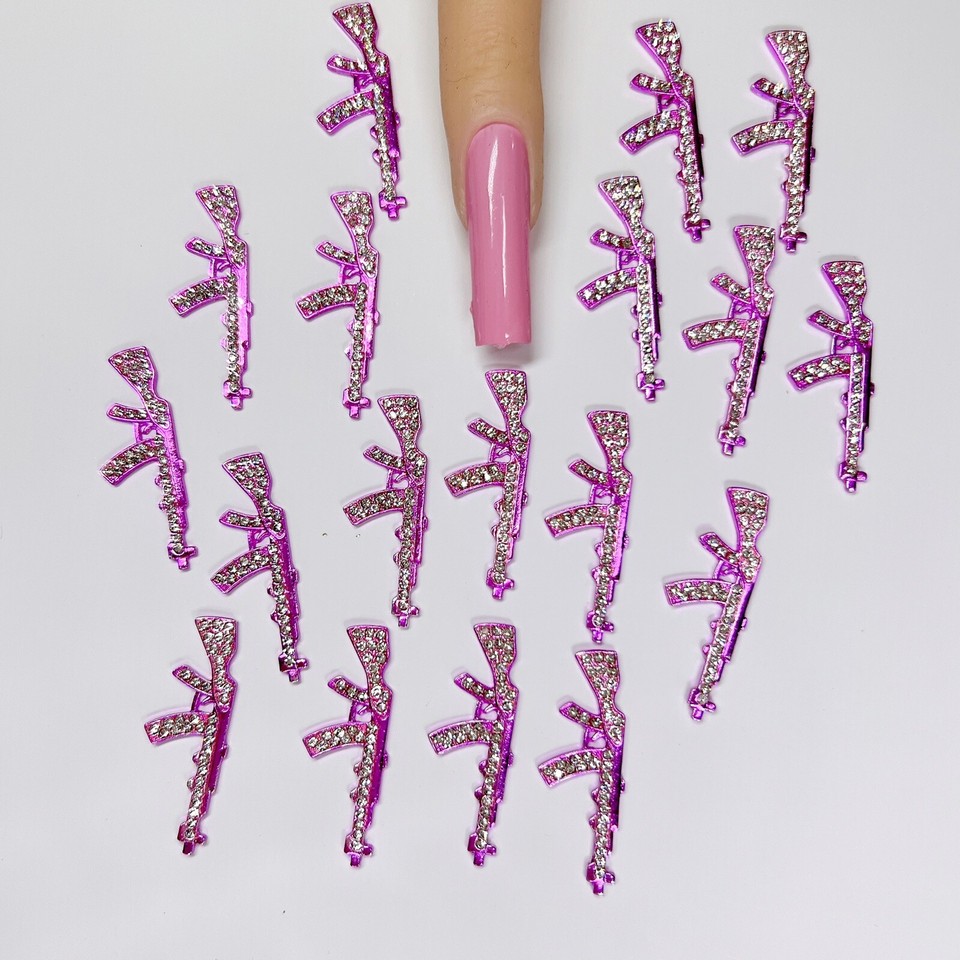 4pcs Hot Pink Bling Gun Nail Charms | eBay