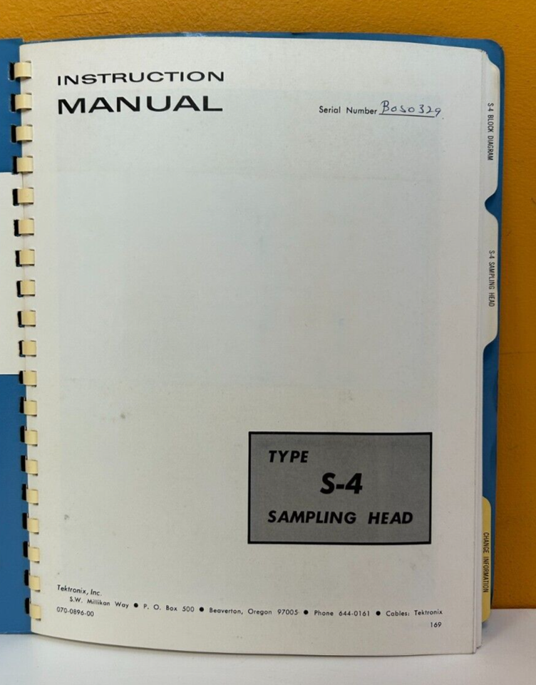 Tektronix 070-0896-00 1969 Type S-4 Sampling Head Instruction Manual. | eBay