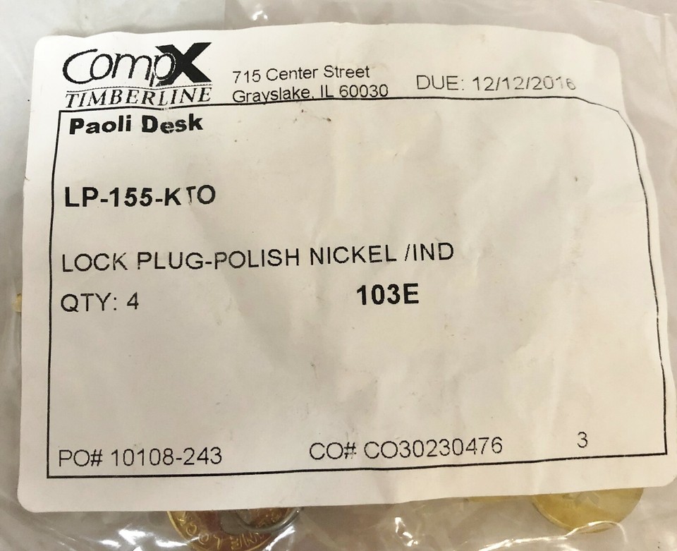 4 - CompX Timberline Lock Core and Keys Lock Plug Polish Nickel Lot ...