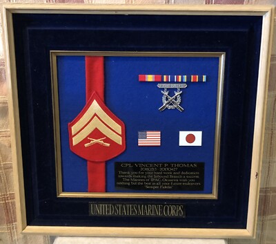 US Marine Corps USMC Framed Awards Shadow Box Wall Plaque Ribbons IPAC ...