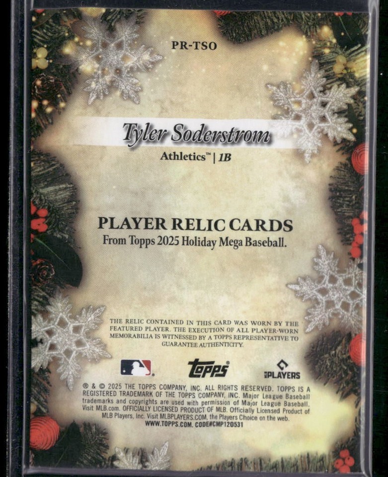 2025 Topps Holiday #PR-TSO Tyler Soderstrom Player Relics Blue Metallic ...
