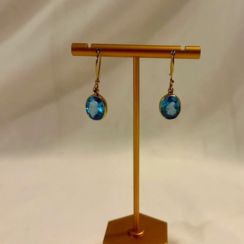 Elegant Blue Crystal Drop Earrings – Gold-Tone Bezel Setting – Dangle Hook Style | eBay