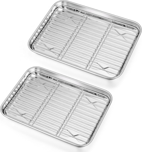 Toaster Oven Pans with Racks Set of 2, Stainless Steel Oven Tray Small ...