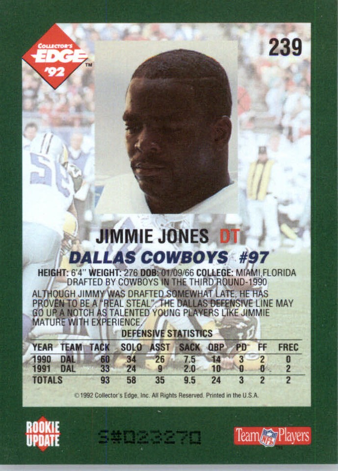 1992 Collector's Edge #239 Jimmie Jones - Dallas Cowboys | eBay