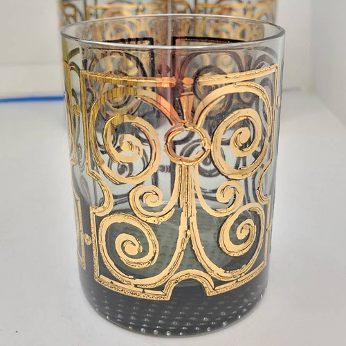 Vintage Gold and Black Scroll on Smoke 2 Old Fashioned Glasses ...