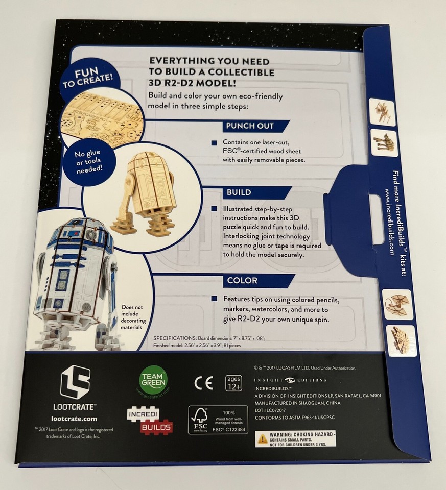 Star Wars R2-D2 IncrediBuild Collectible 3D Wood Model Laser Cut Loot ...