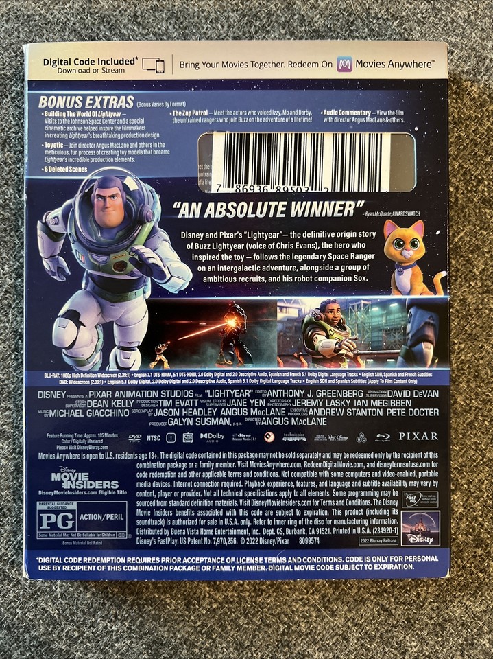 DISNEY PIXAR LIGHTYEAR 2022 (Blu-Ray+DVD+Digital) Brand New Sealed Buzz ...