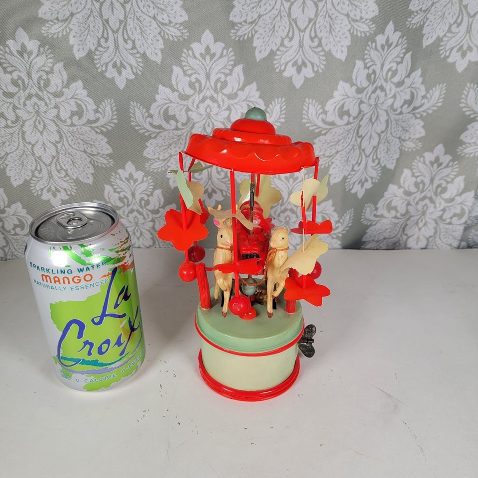 Vintage Plastic Celluloid Christmas Santa & Reindeer Wind Up Toy WORKS ...