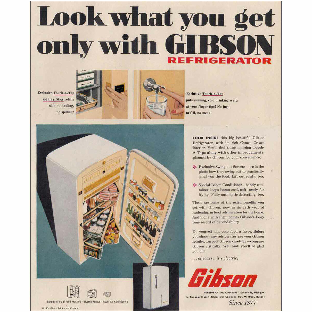 1954 Gibson Refrigerator: Look What You Get Vintage Print Ad | eBay