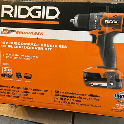 RIDGID 18V Sub compact Brushless 1/2 in. Drill/Driver Kit R87012K ...