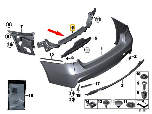 Genuine BMW 4 Series M Sport Rear Bumper Center Guide - 51127316350 for ...