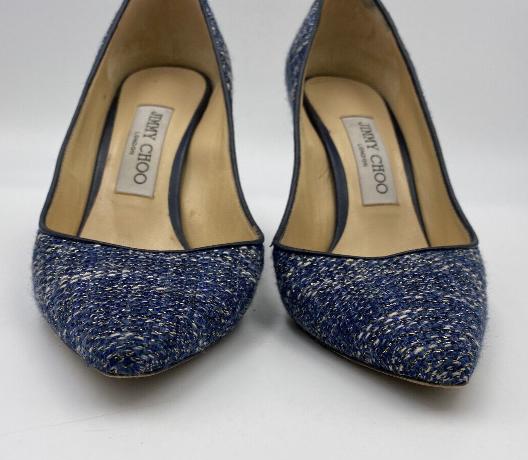 Jimmy Choo Blue and White Metallic Tweed Romy Pumps H… - Gem