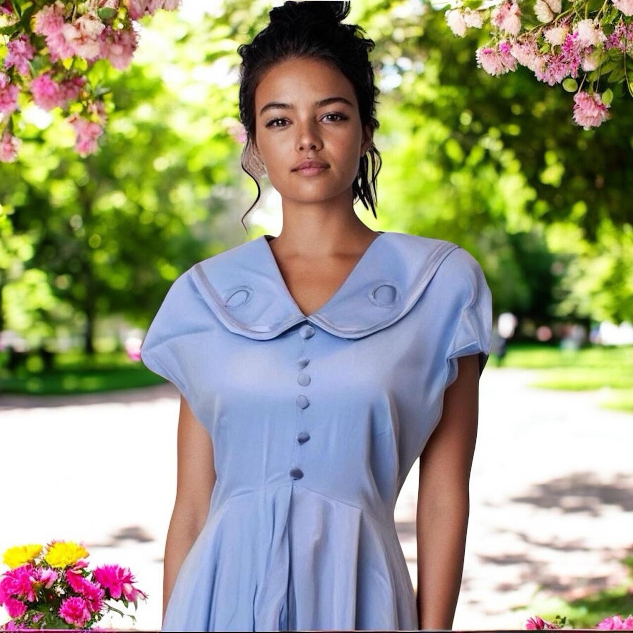 Vtg 90s Nina Piccalino Periwinkle Peter Pan Collar Pl… - Gem