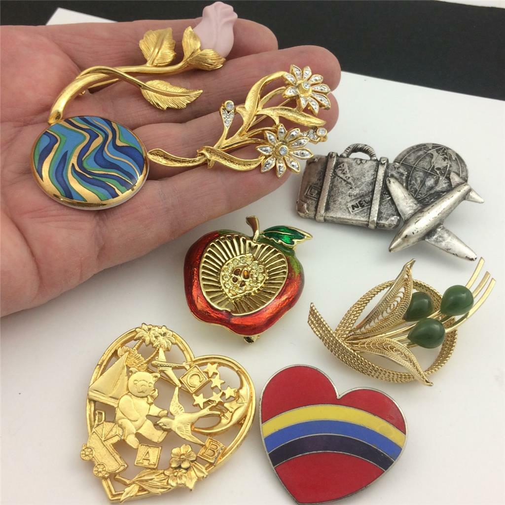 8 VTG Quality Enamel, Jade, Porcelain, Rhinestone BRO… - Gem