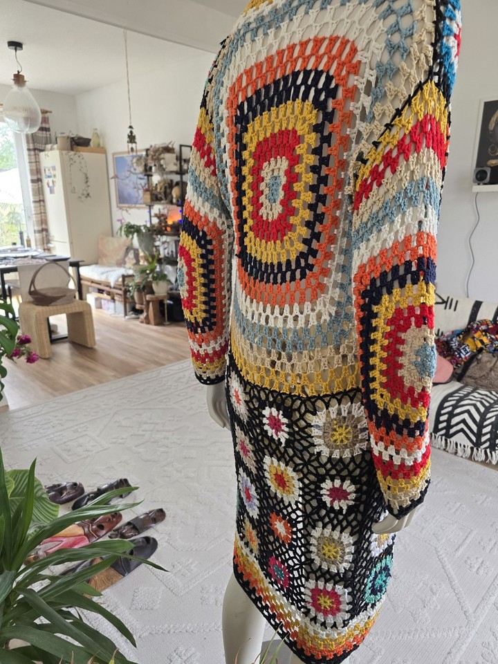 Granny Square Crochet Kimono Cardigan Jacket Multicolored One Size ...