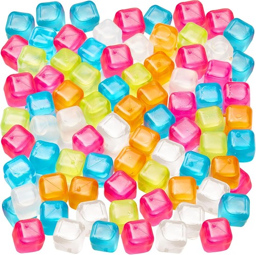 60Pcs Reusable Ice Cubes,Colorful Plastic Cubes,Refreezable White+color ...